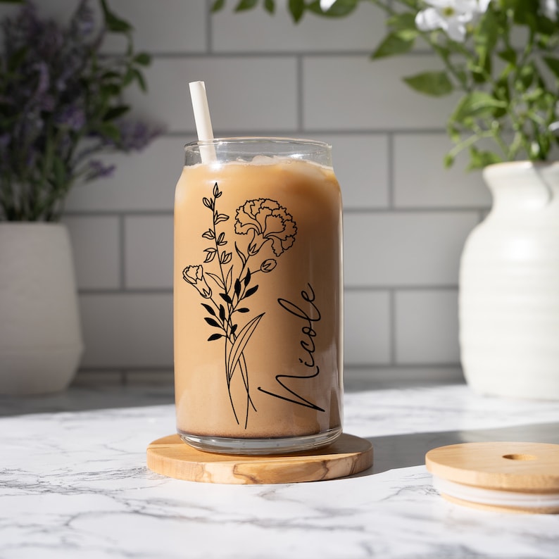 Personalized Birth Flower Coffee Cup With Name Gifts for Her Bridesmaid ...