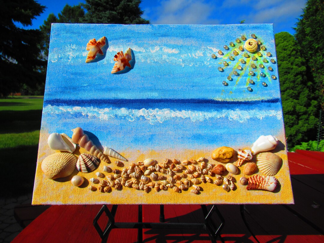 Calming Beach Scene, Coastal Breeze, Seashell Artwork, Framed White ...