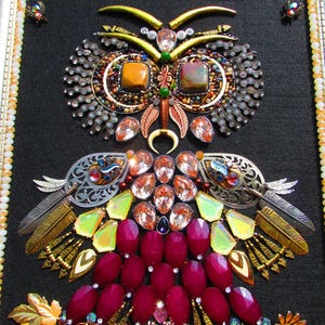 Midnight Owl - Upcycled Jewelry Art -mixed Media Assemblage - Collage 18X15.5 Inches Framed - Etsy