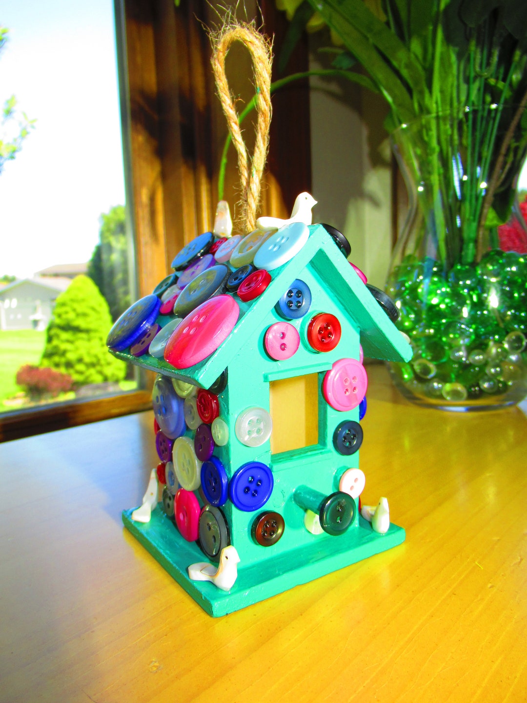 Button Bird House Wooden Outdoor or Indoor - 3 Inches Wide 4 Inches ...