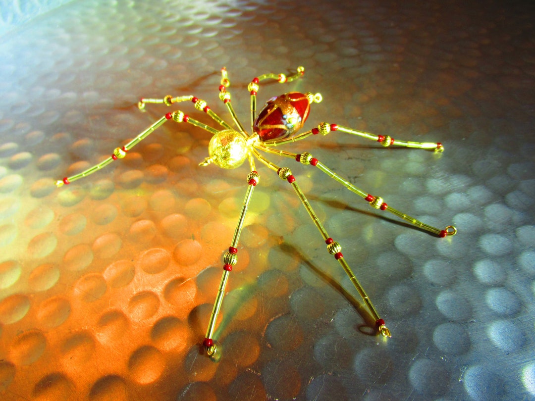 Large Beaded Spider Ornament Decoration - Gold and Red 5x5 - Etsy
