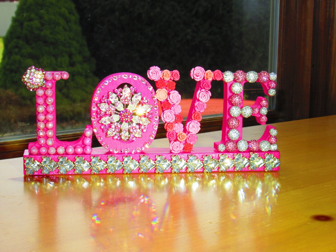 Pink LOVE Wooden Sign: Vintage Jewelry Art Decor - Etsy