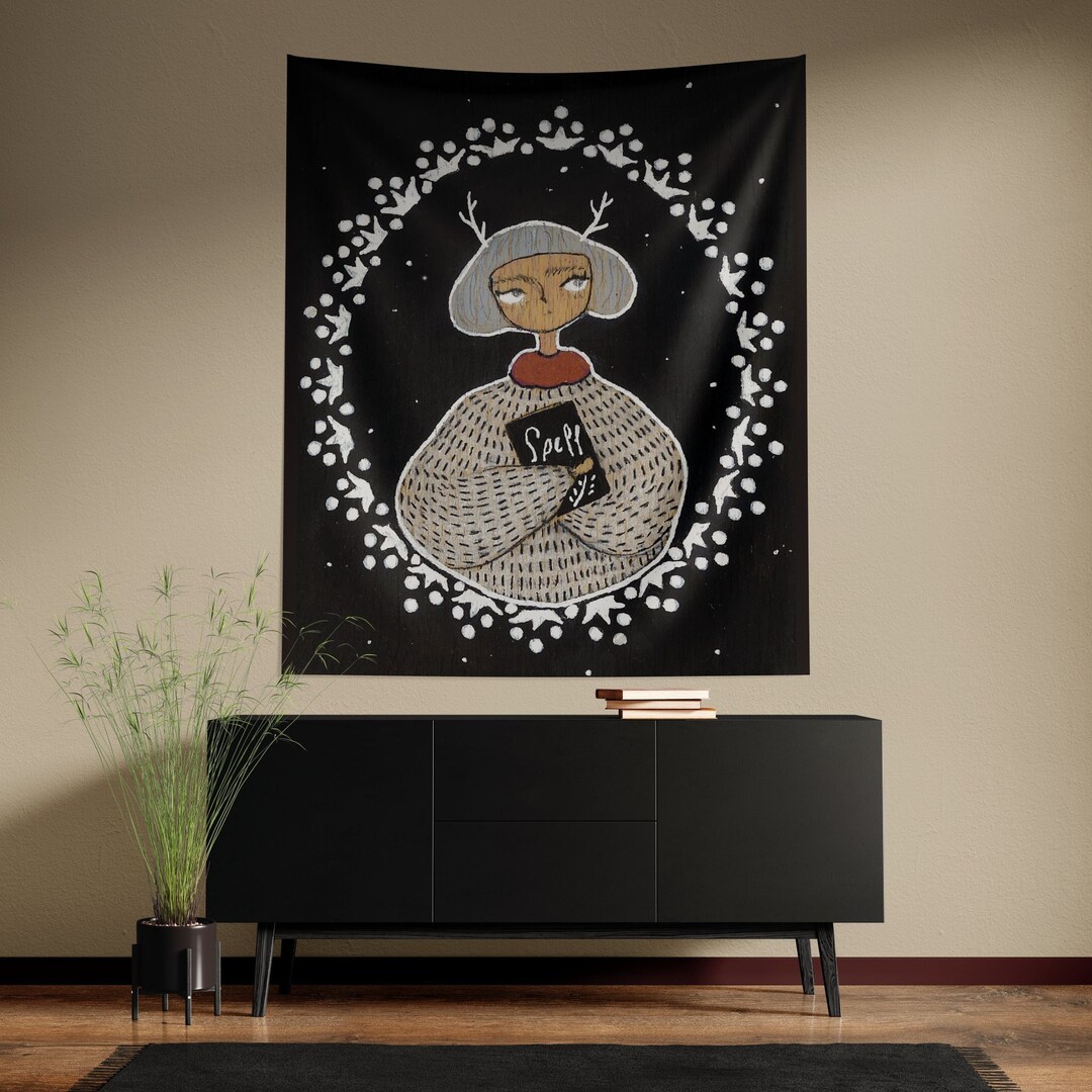Witch Wall Tapestry Aesthetic, Witch Art Decor, Folk Art Print - Etsy