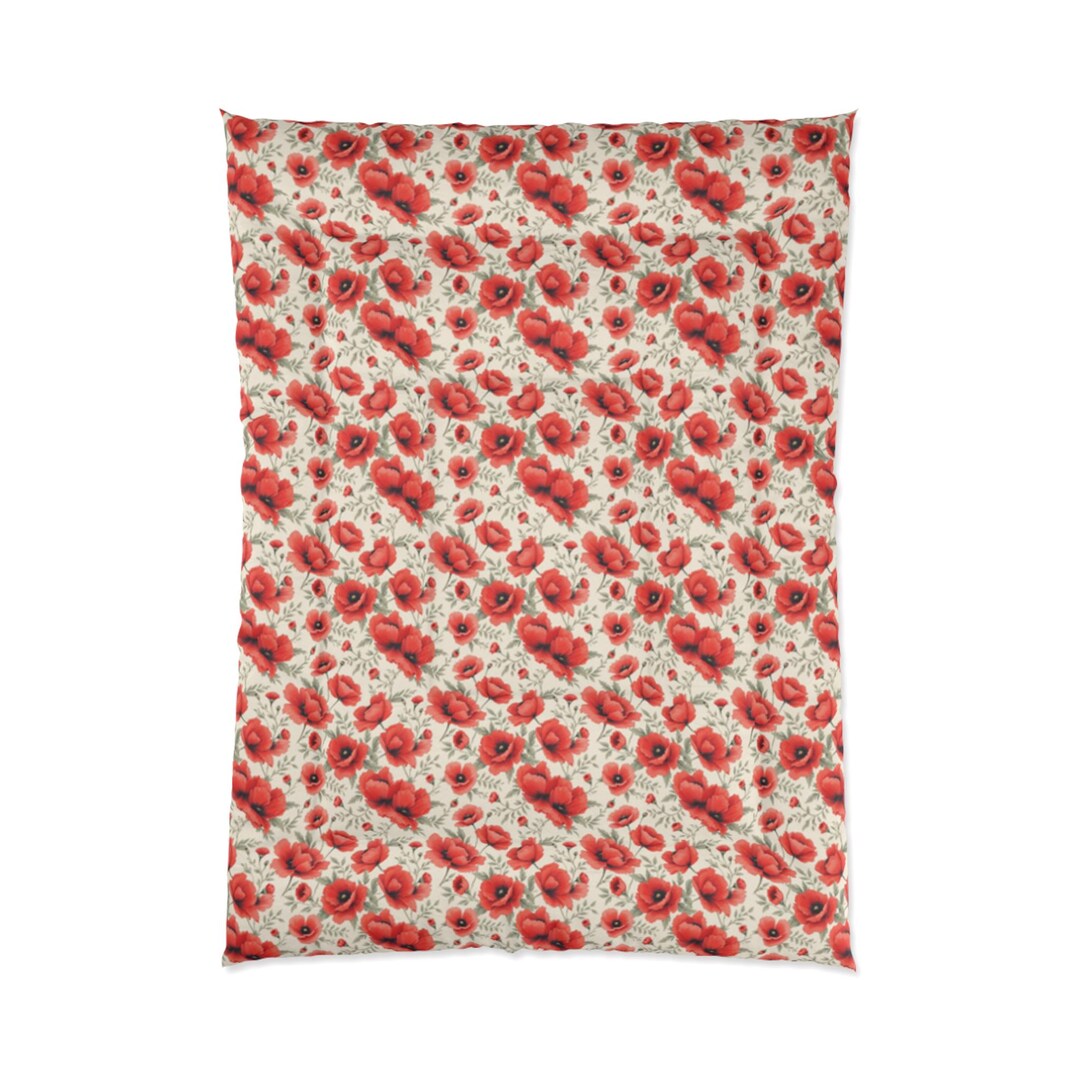 Red Poppy Floral Comforter | Watercolor Flower Bedding - Etsy