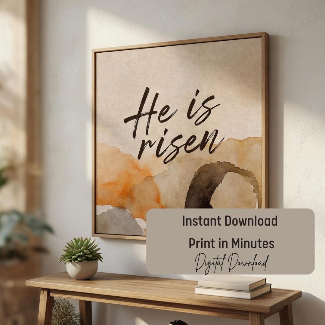 He is Risen Christian Printable Wall Art, Neutral Brown Easter Decor ...