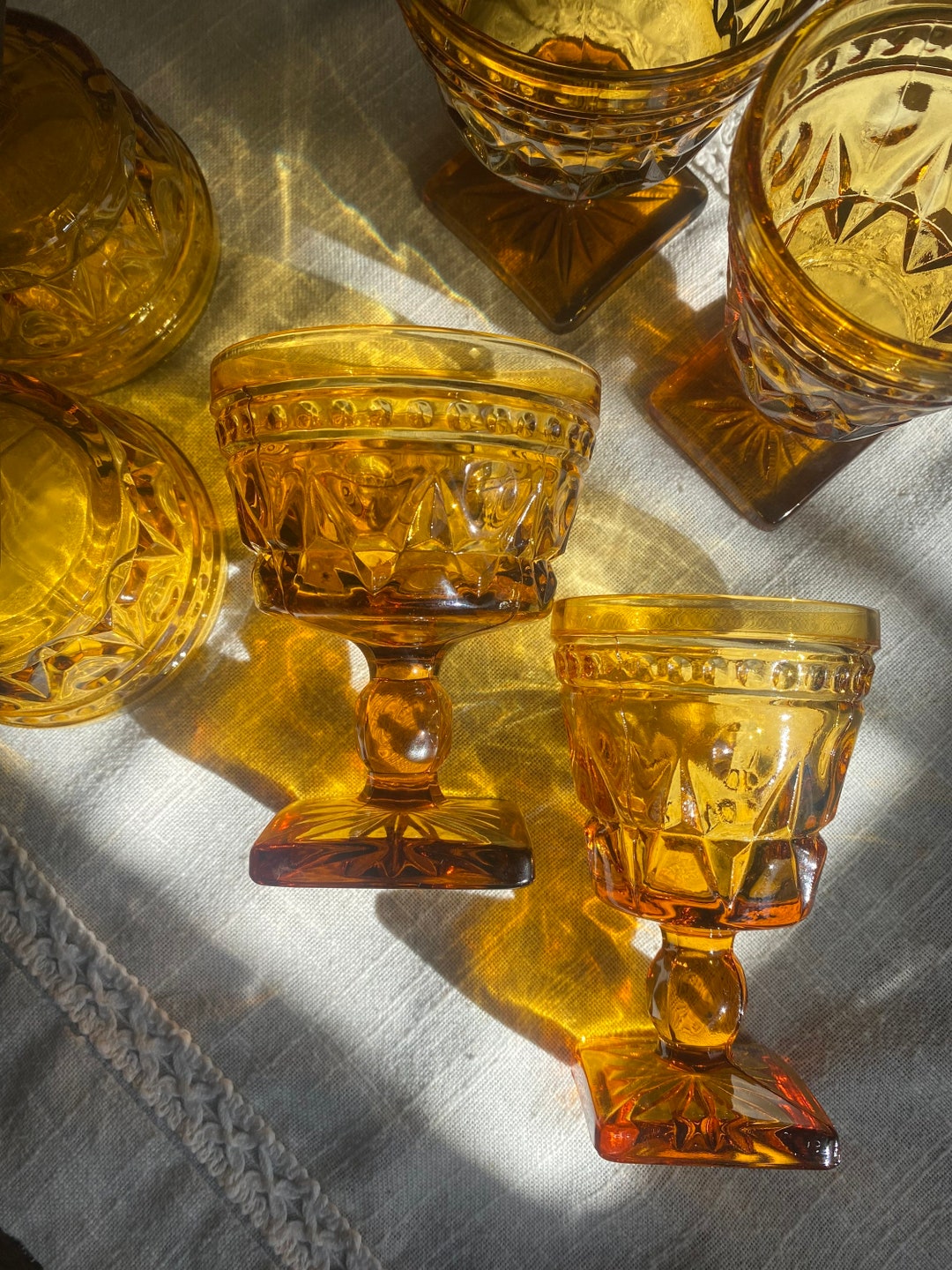 Vintage Colony Park Lane Glassware Goblet Sherbet Dish Liquor Amber ...