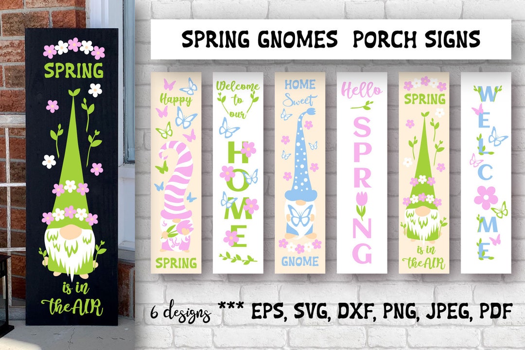 Spring Gnomes Porch Signs Bundle. Flowers and Butterflies Vertical ...