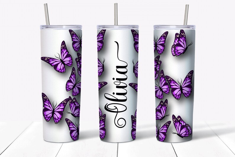 Purple Butterfly on Transparent Background Tumbler Sublimation Designs ...