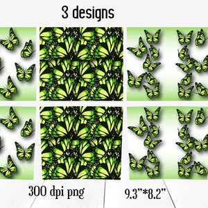 Green Butterfly Tumbler Sublimation Designs. 20 Oz Skinny Tumbler Full ...