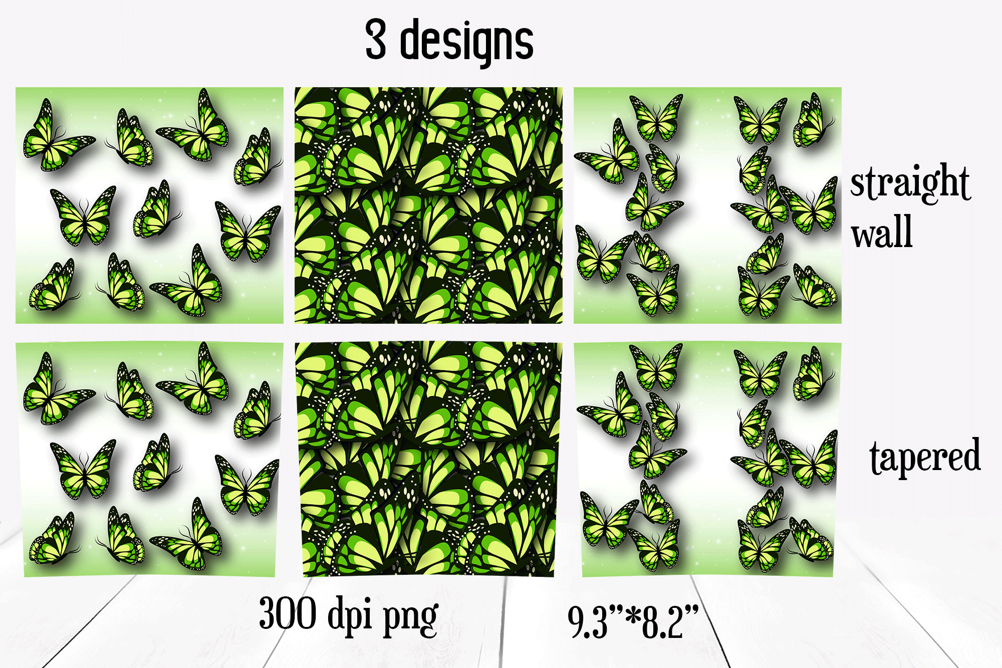 Green Butterfly Tumbler Sublimation Designs. 20 Oz Skinny Tumbler Full ...