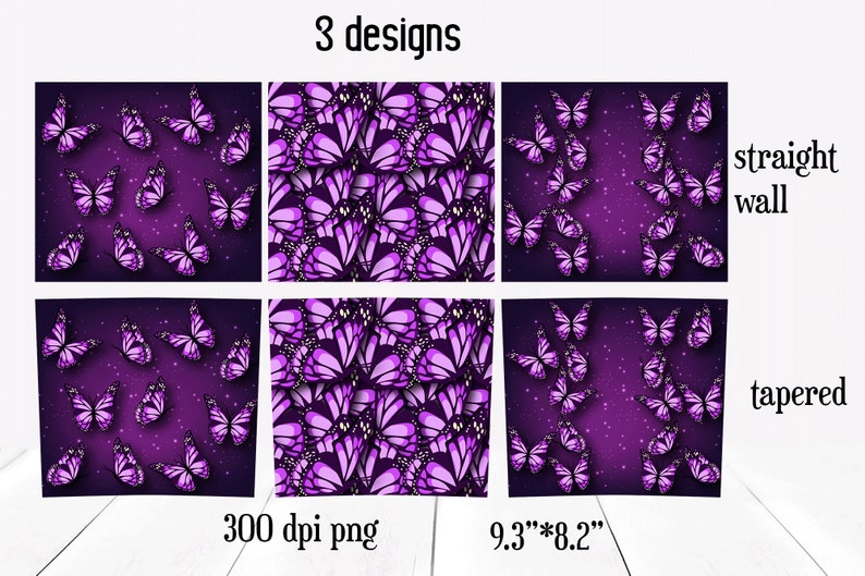 Purple Butterfly Tumbler Sublimation Designs. 20 Oz Skinny Tumbler Full ...