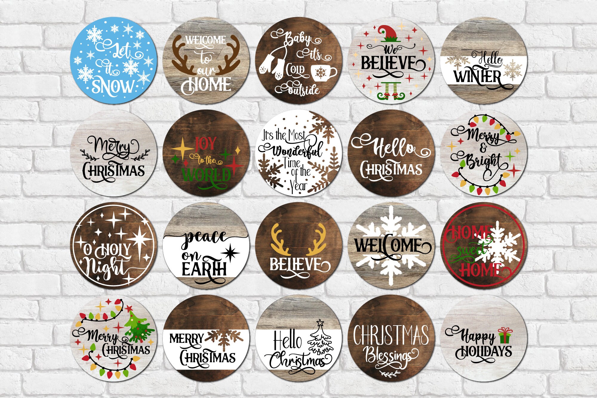 Christmas Round Signs SVG Bundle. 20 SVG Holiday Door Hanger - Etsy
