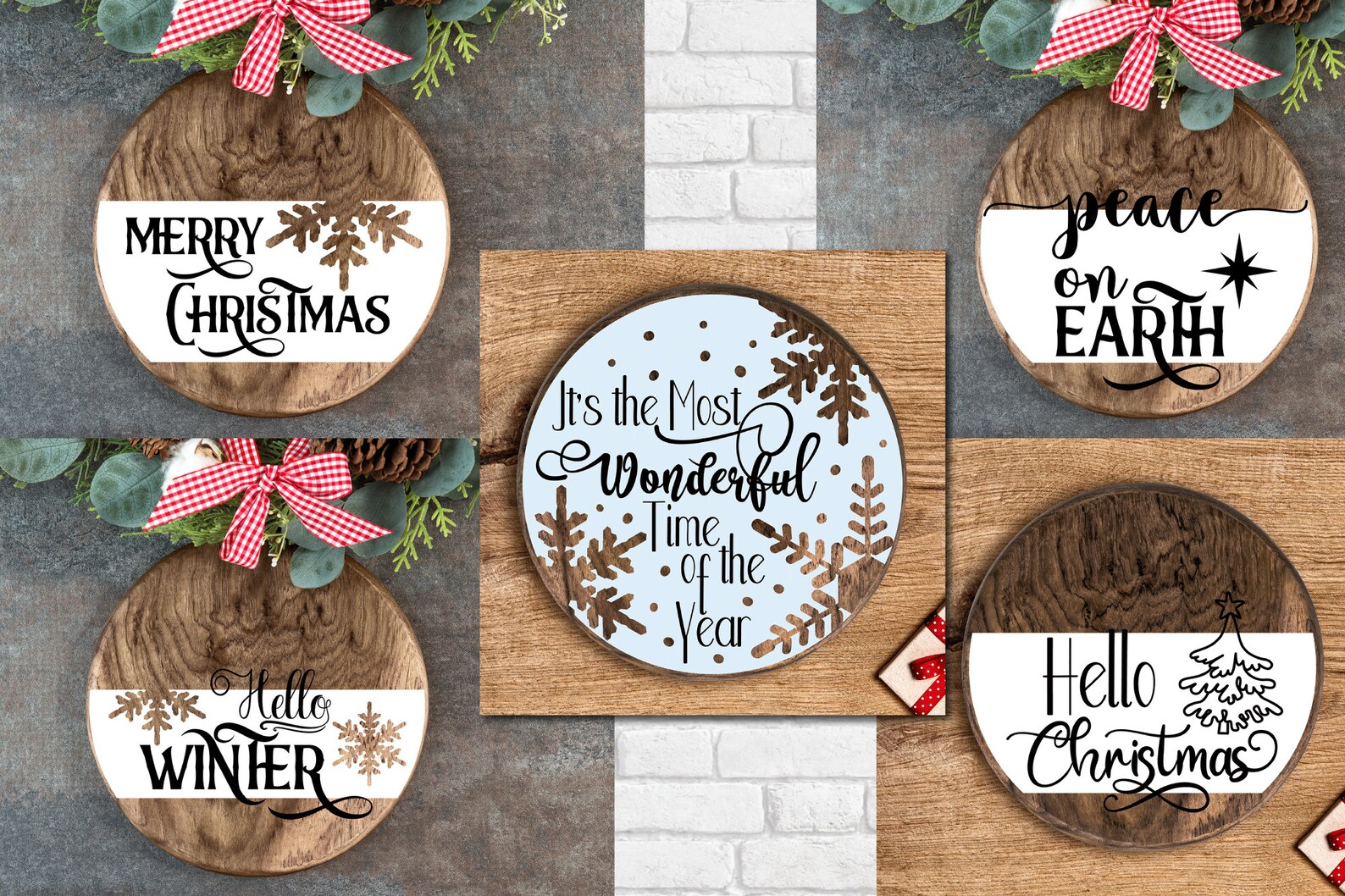 Christmas Round Signs SVG Bundle. 20 SVG Holiday Door Hanger Designs ...