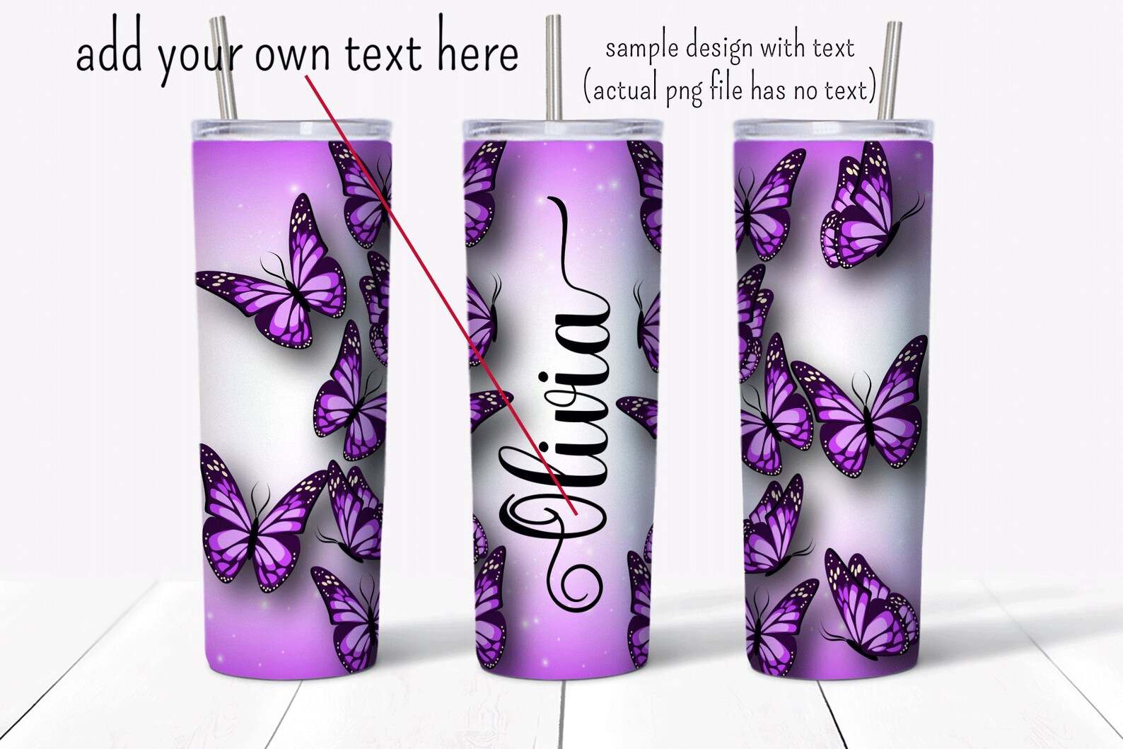 Purple Butterfly Tumbler Sublimation Designs. 20 Oz Skinny Tumbler Full ...