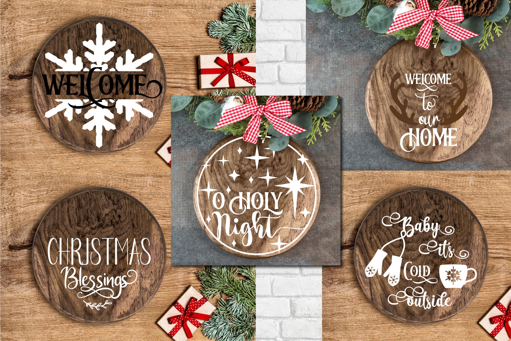 Christmas Round Signs SVG Bundle. 20 SVG Holiday Door Hanger - Etsy