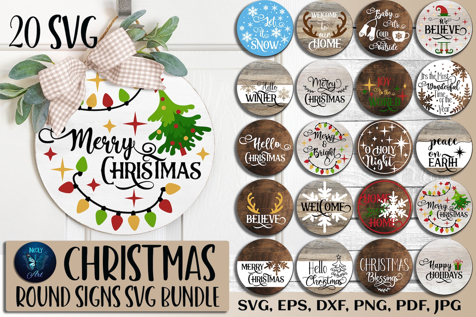 Christmas Round Signs SVG Bundle. 20 SVG Holiday Door Hanger - Etsy