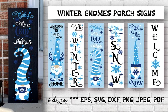 Winter Gnomes Porch Signs Bundle. Vertical Welcome Door Signs | Etsy