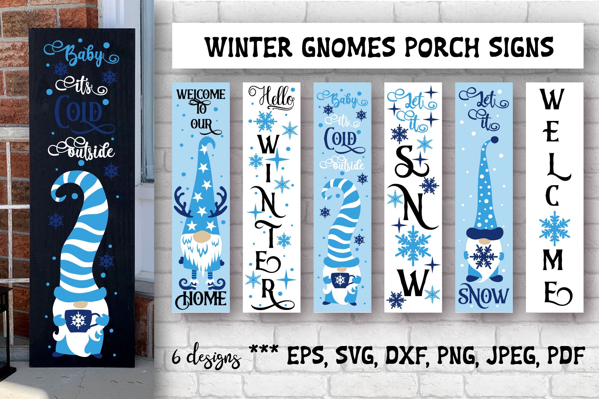 Winter Gnomes Porch Signs Bundle. Vertical Welcome Door Signs SVG ...
