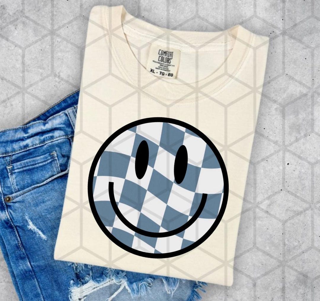 Blue Checkered Smiley Face , Fall Png Dtf SVG Screen Print - Etsy