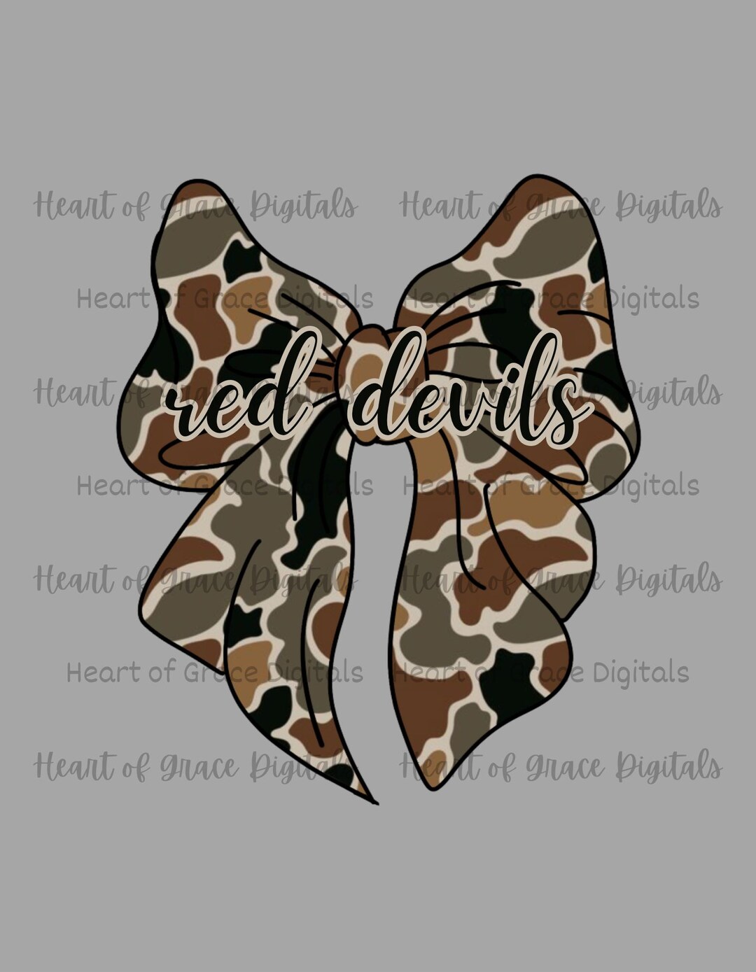 Red Devils Camo Bow Mascot PNG, School Spirit Pride, Coquette Digital ...