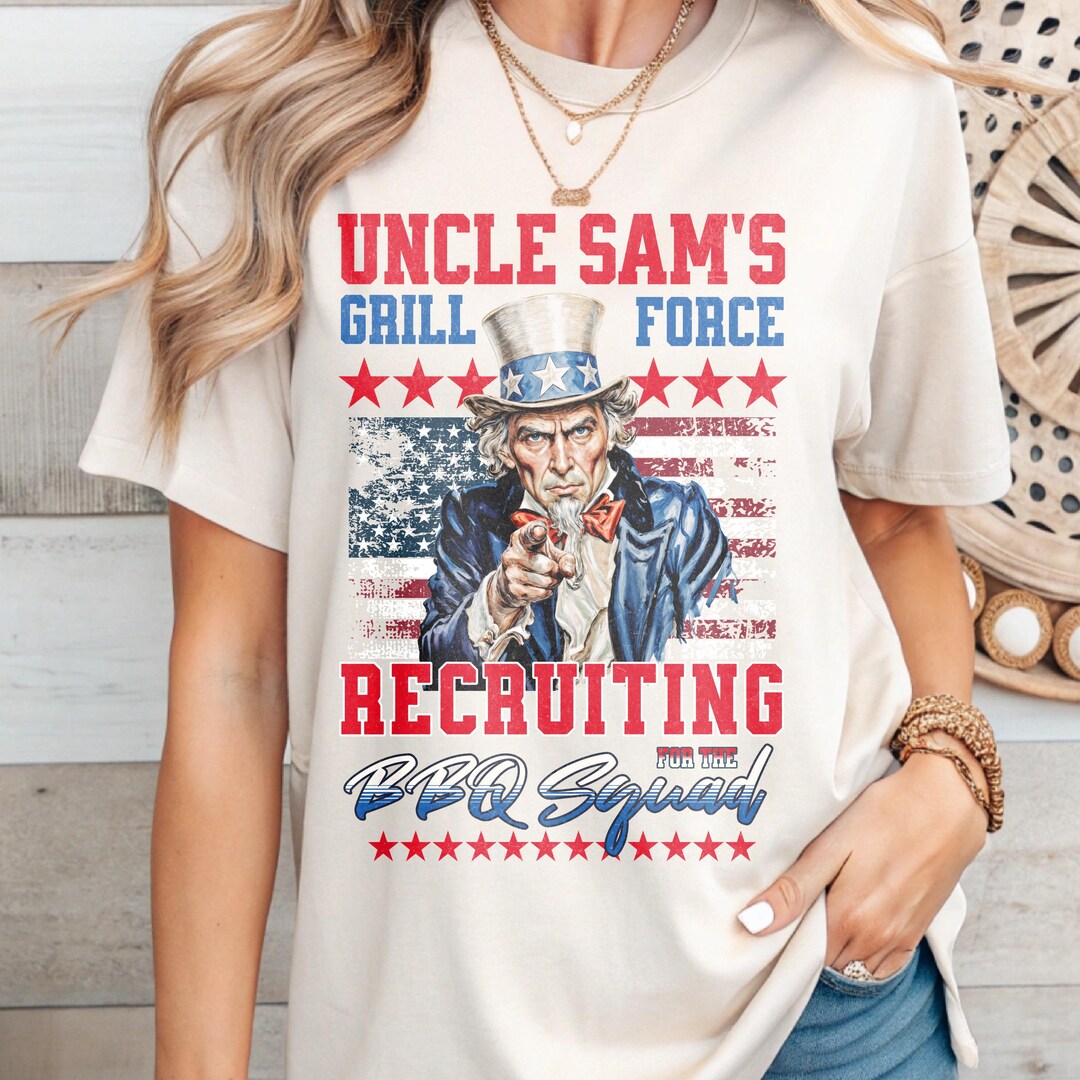 Uncle Sams Grill Force T-shirt: Recruiting for the BBQ Squad, Funny ...