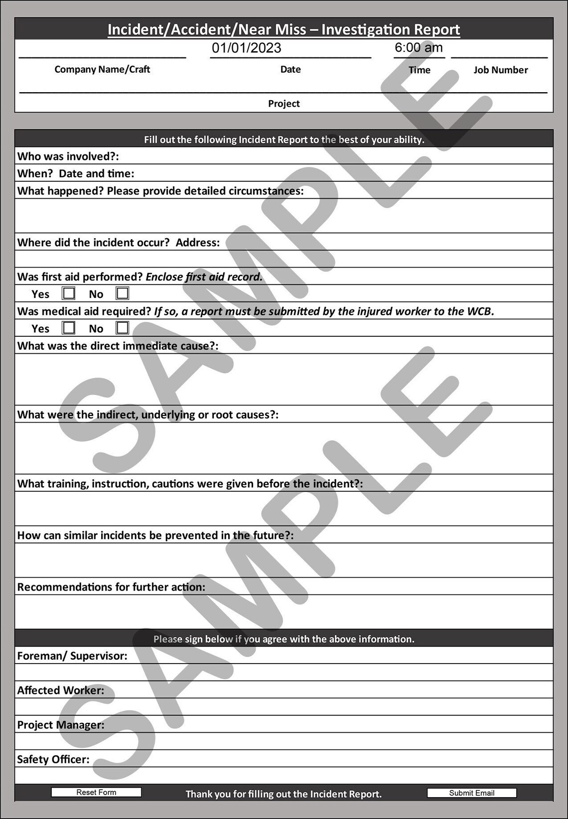 Incident Report Investigation Form Fillable PDF - Etsy
