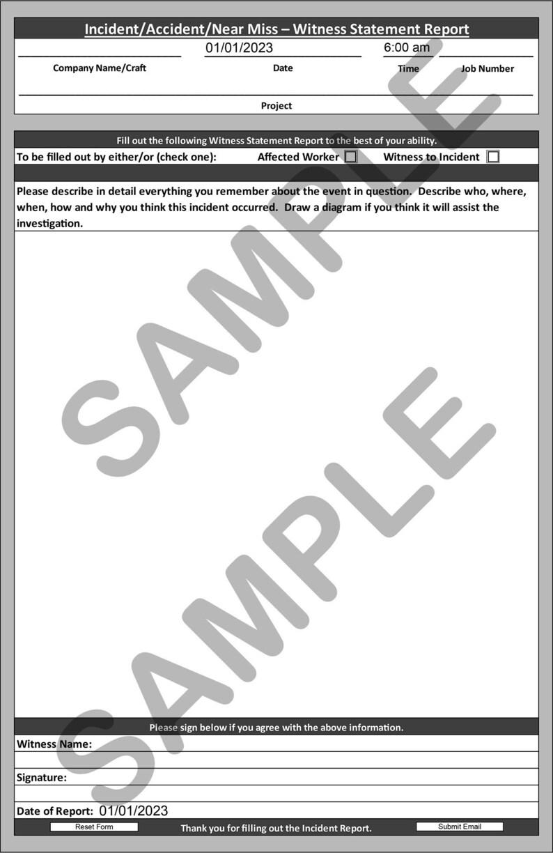 Incident Report Witness Statement Form Fillable PDF - Etsy