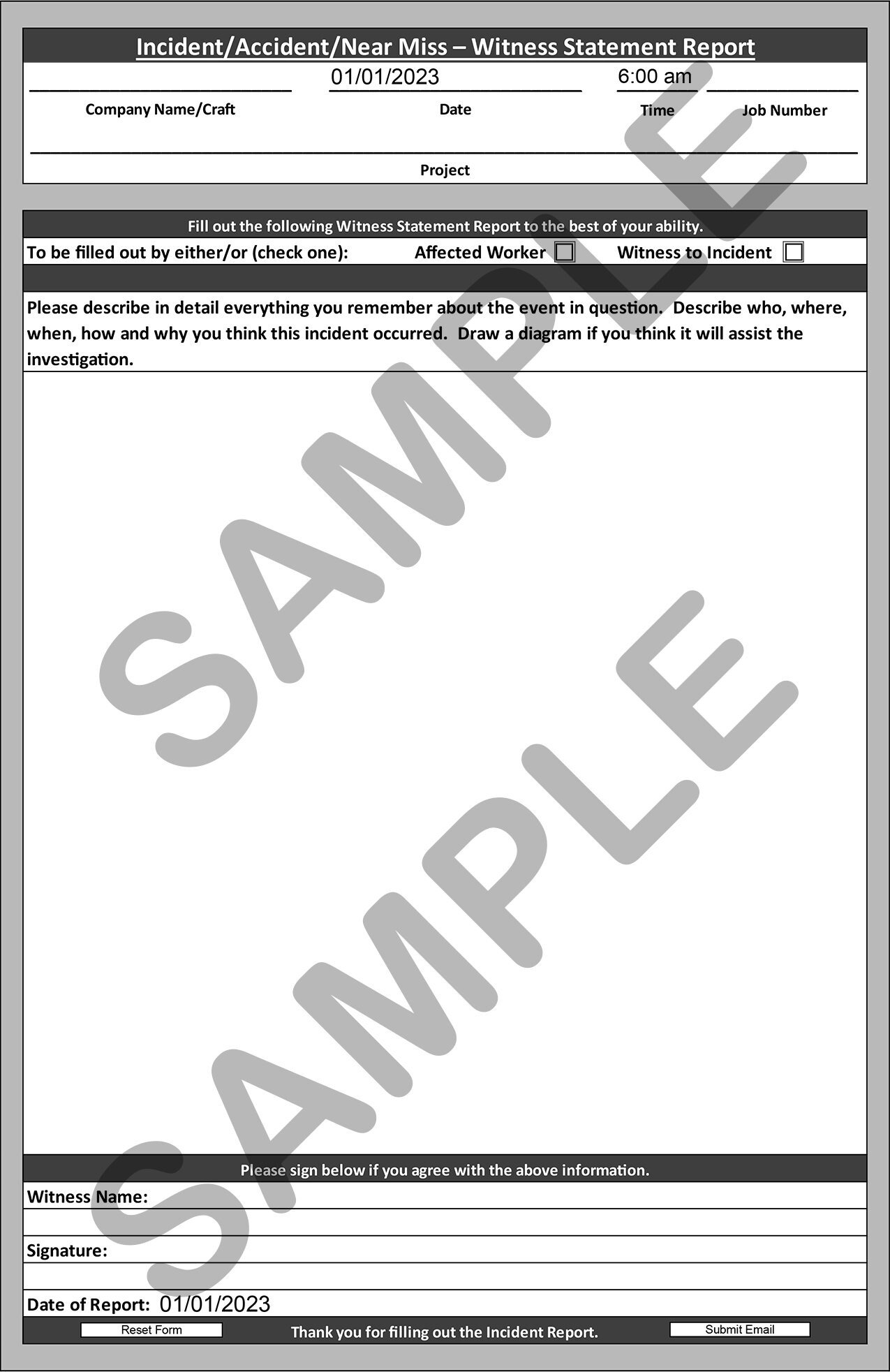 Incident Report Witness Statement Form Fillable PDF - Etsy