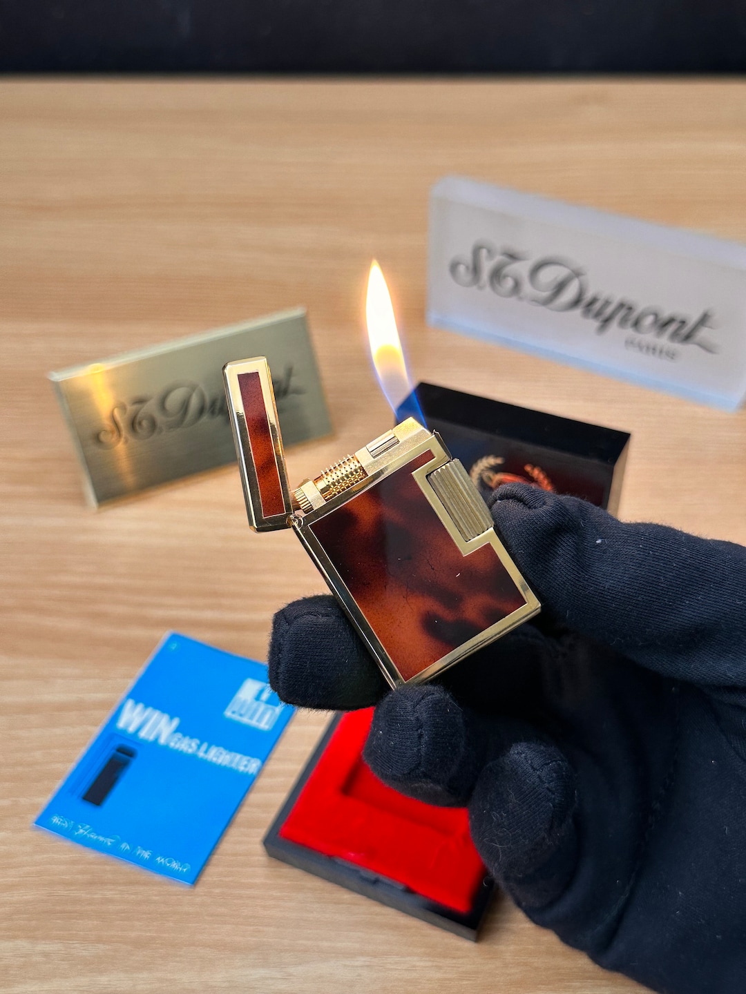 Vintage WIN 3500 Deluxe Lighter, 24k Gold Plated, Turtle Shell Lacquer ...