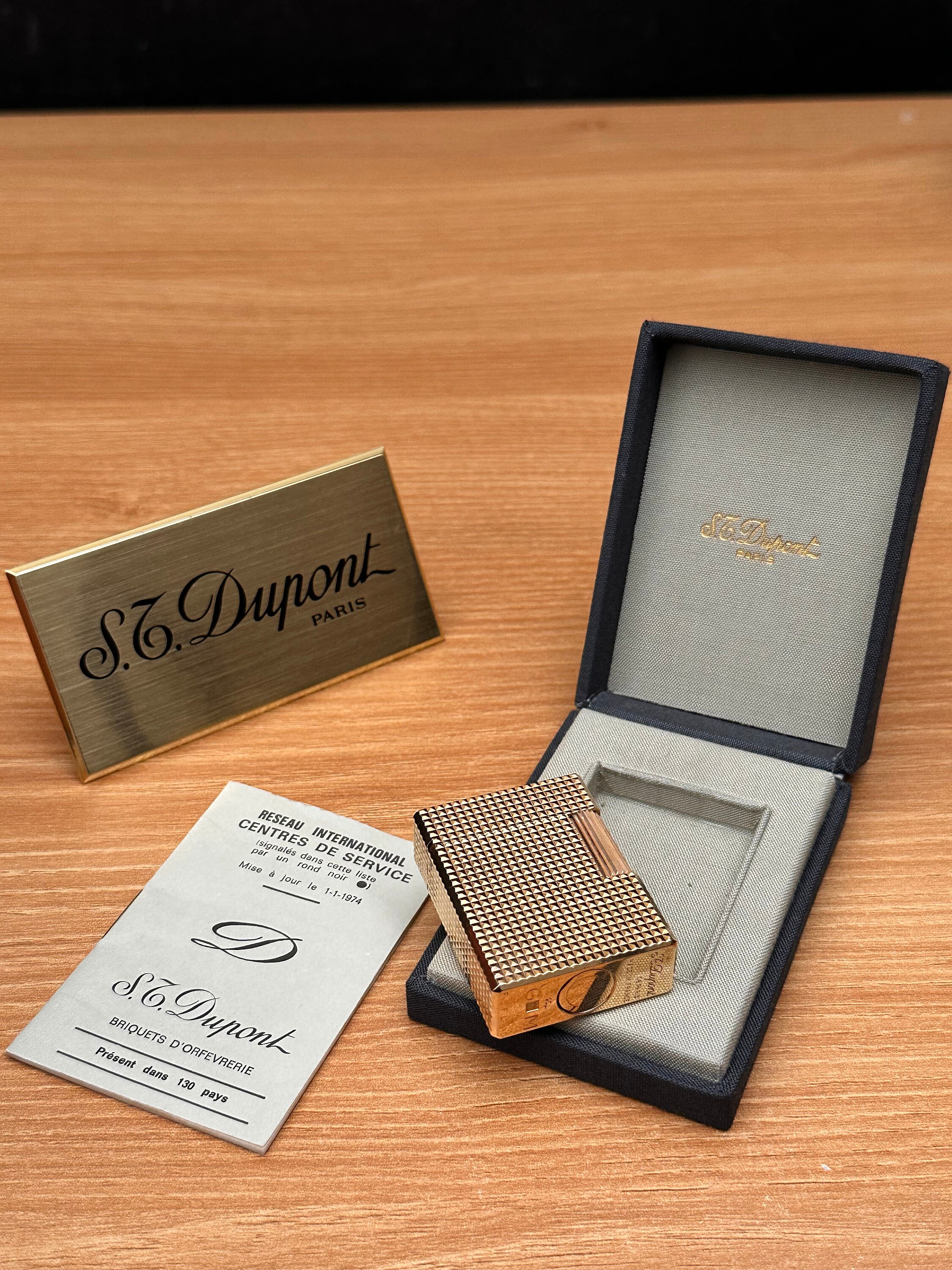 Vintage 1970 St Dupont 24k Gold Finish Diamond Head Pattern With Box ...