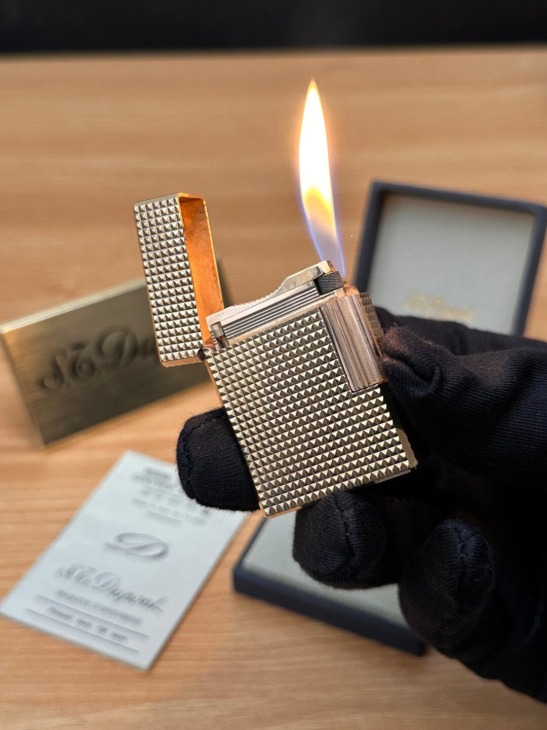 Vintage 1970 St Dupont 24k Gold Finish Diamond Head Pattern \ With Box ...