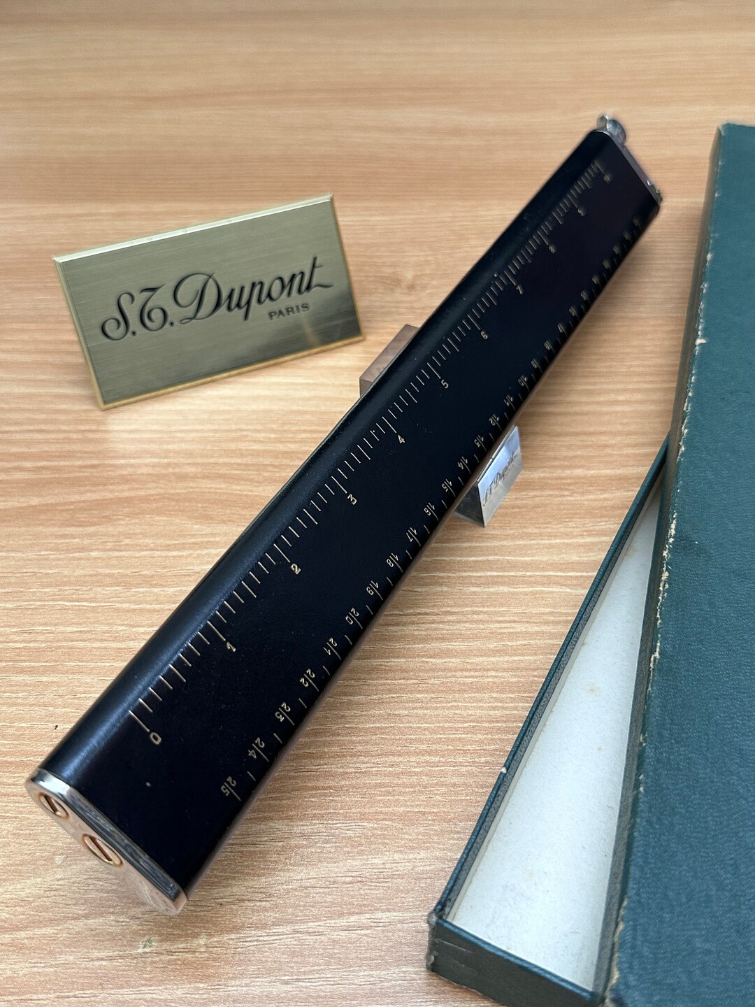 Antique 1940 French European 25 Cm Ruler Table Lighter Never Used Gold ...