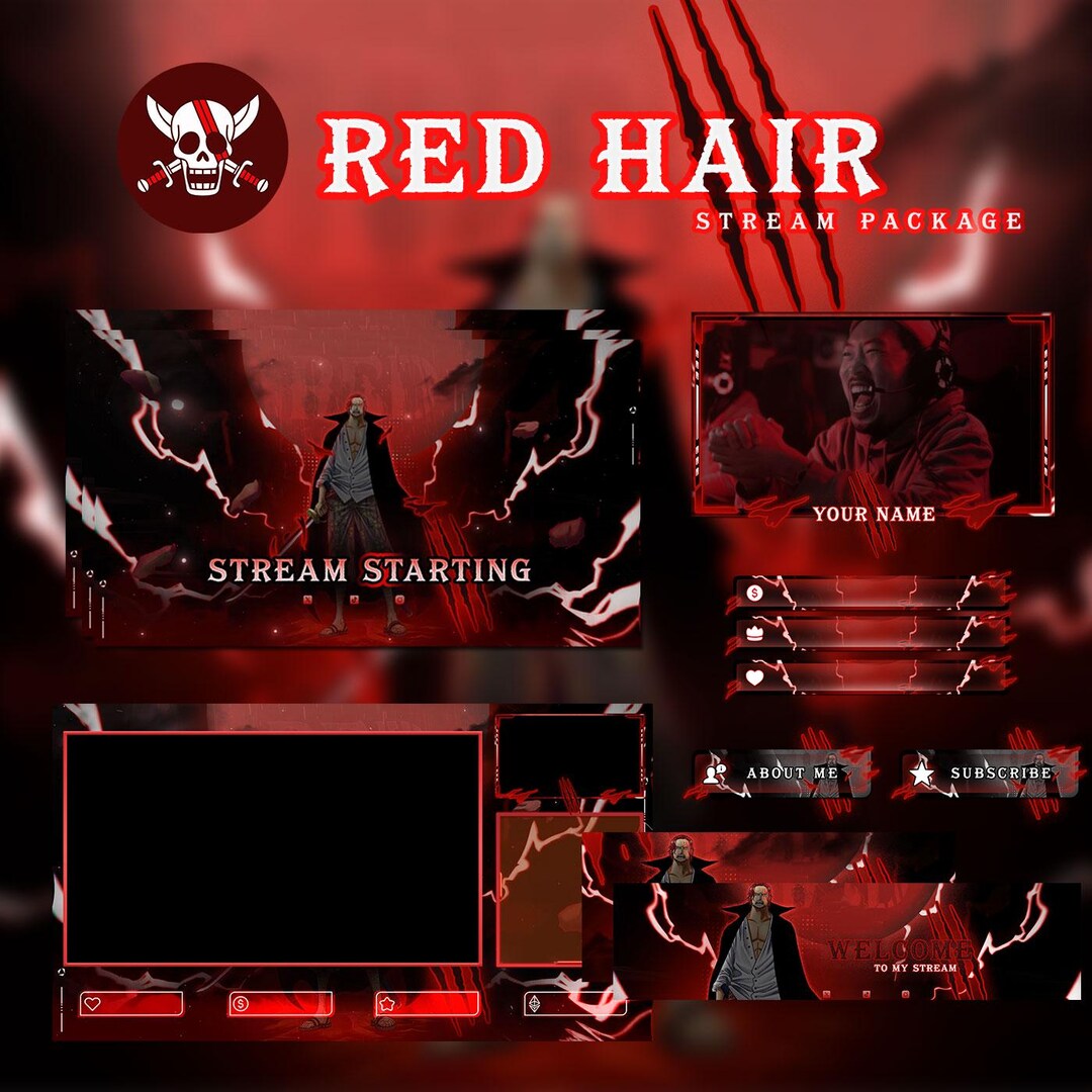 Red Hair Animated Twitch Overlay Package Stream Game Overlay Games ...