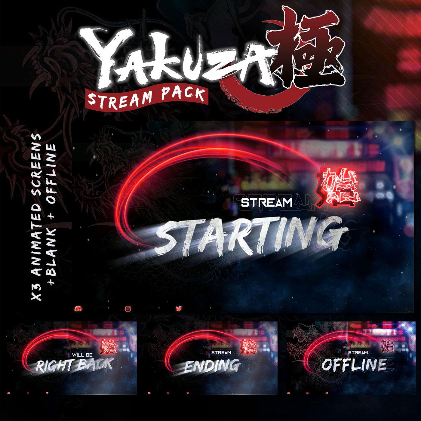 Yakuza Stream Package Animated Japanese Overlays in Black and Red Full ...