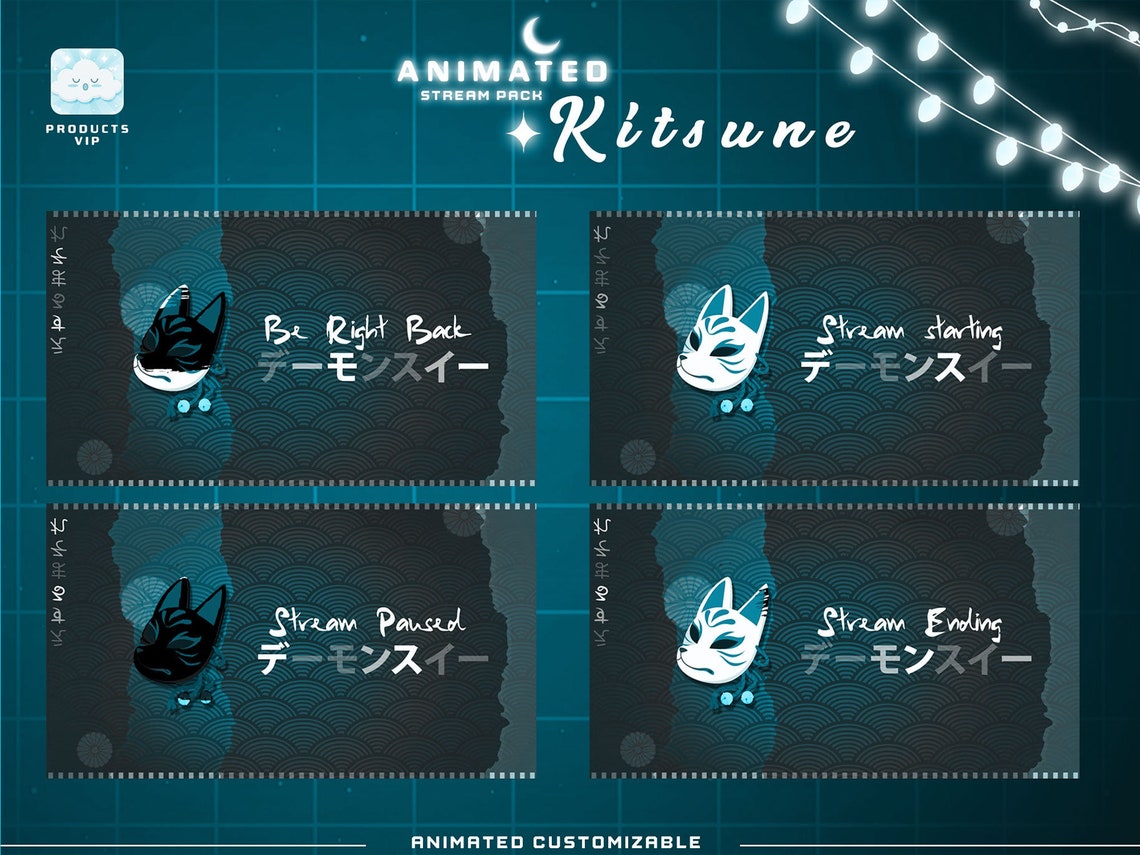Animated Blue Kitsune Twitch Overlay: Japanese Stream Alerts - Etsy