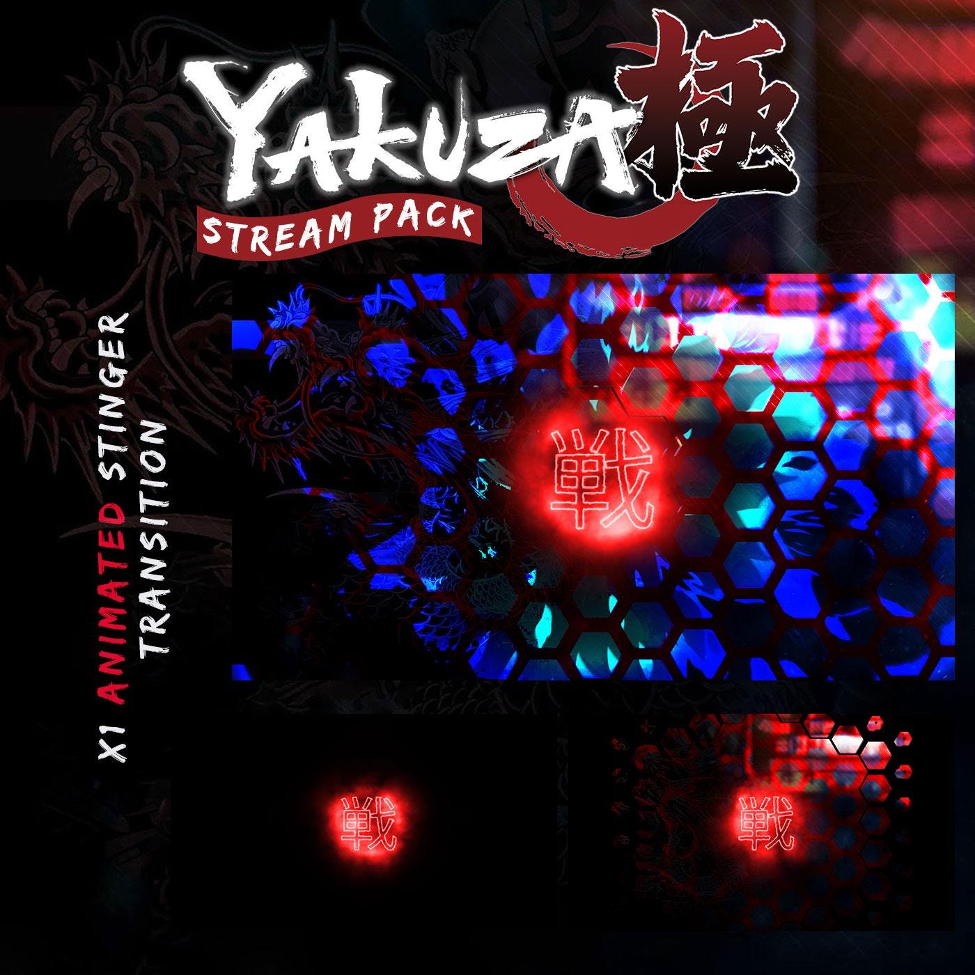 Yakuza Stream Package Animated Japanese Overlays in Black and Red Full ...