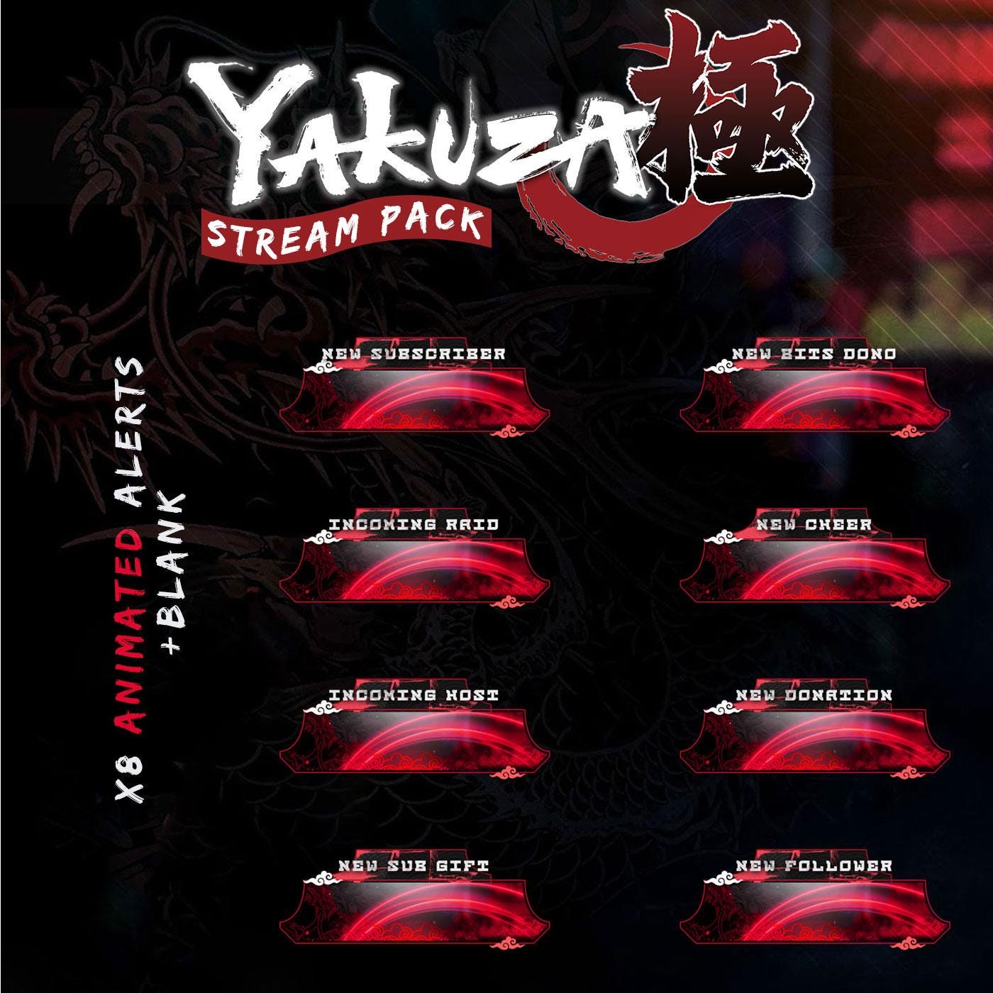 Yakuza Stream Package Animated Japanese Overlays in Black and Red Full ...