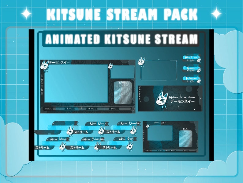 Animated Blue Kitsune Twitch Overlay: Japanese Stream Alerts - Etsy ...