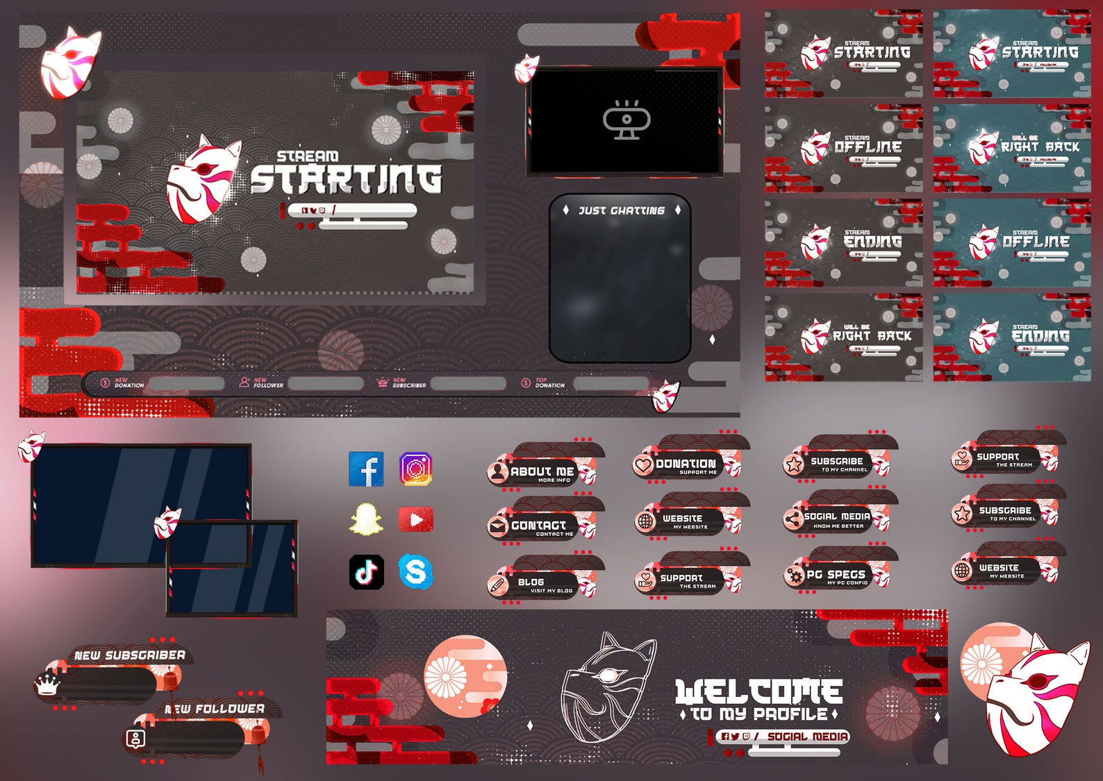 Animated Japanese Twitch Overlays Package Hand-drawn, Designed and ...