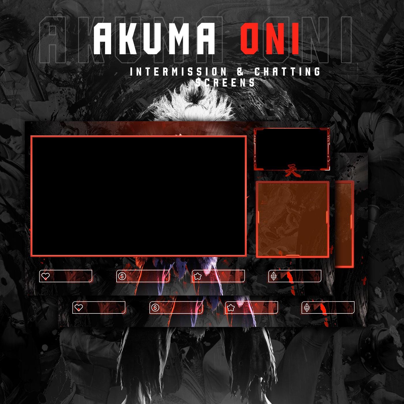 Akuma Oni Animated Twitch Overlay Package Stream Game Overlay Games ...