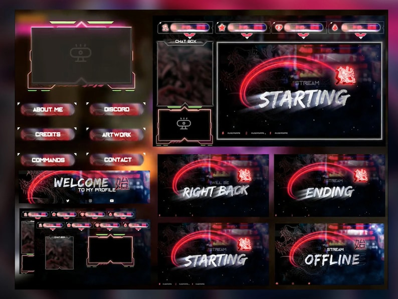 Yakuza Stream Package: Animated Japanese Overlays in Black and Red - Full Package for Twitch ...