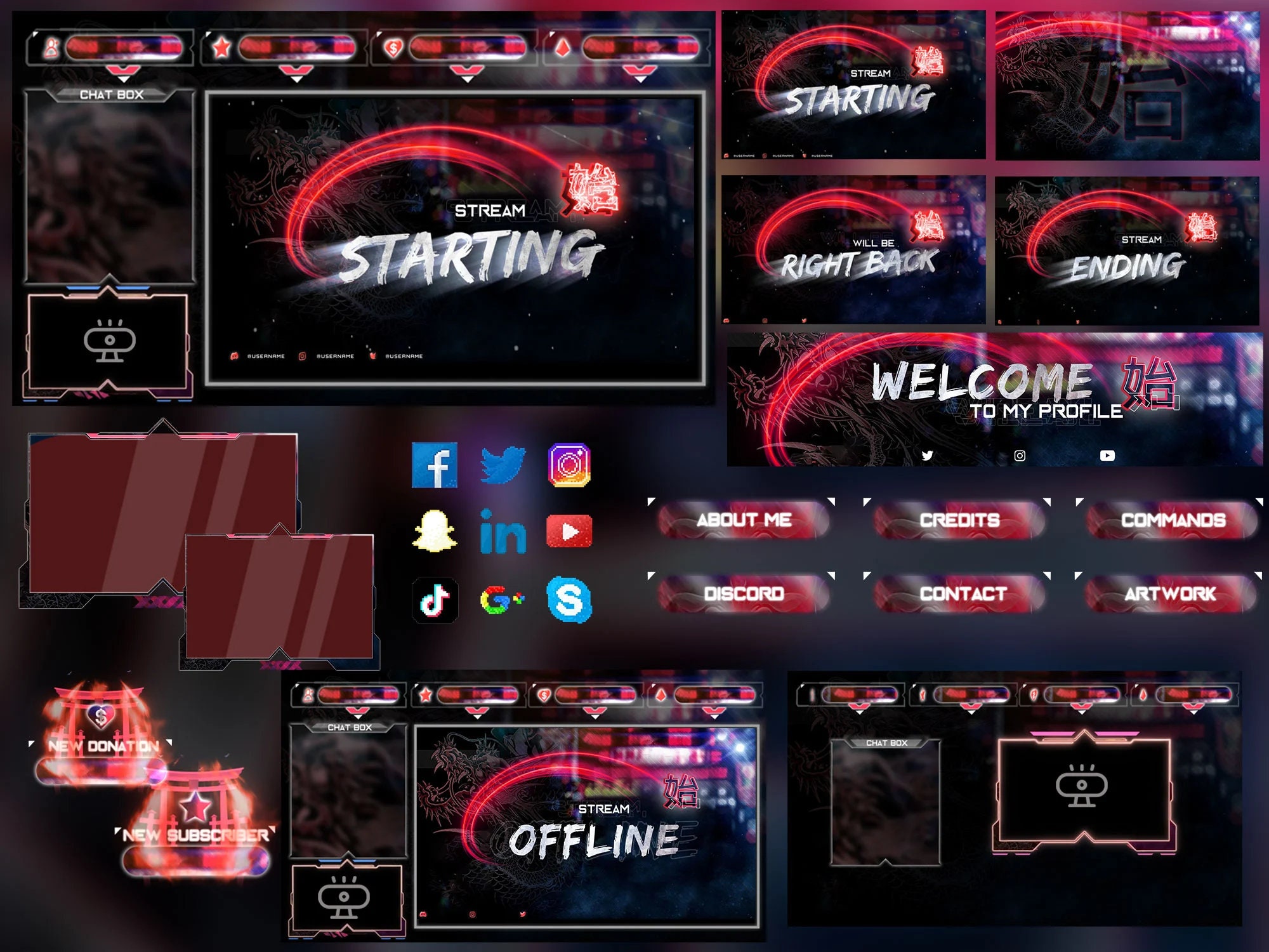 Yakuza Stream Package: Animated Japanese Overlays in Black and Red ...