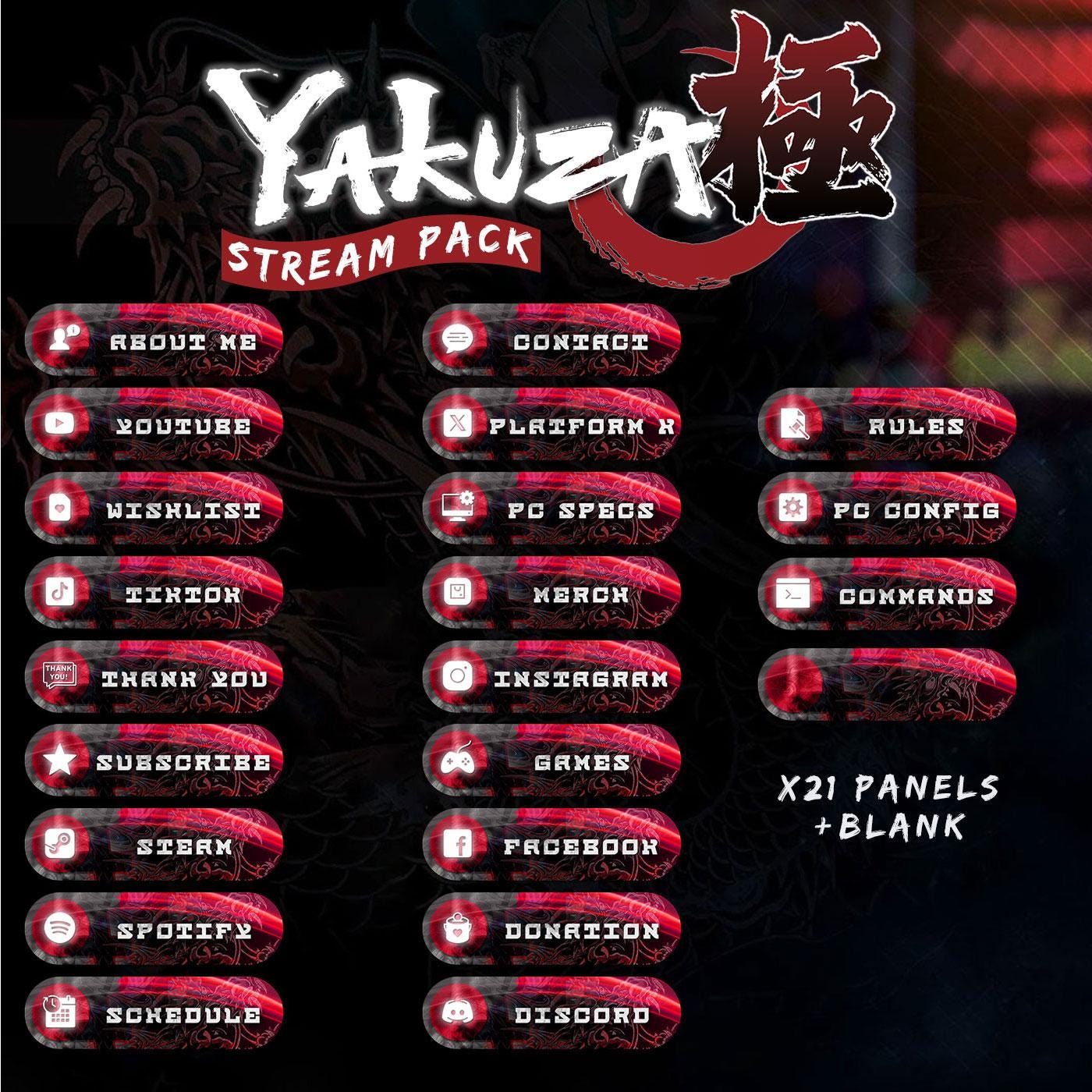 Yakuza Stream Package Animated Japanese Overlays in Black and Red Full ...