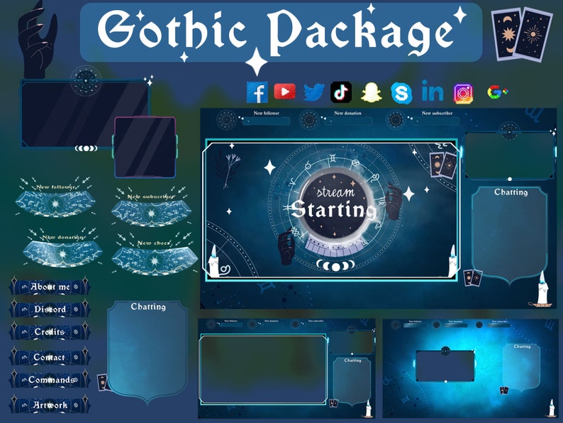 Goth Stream Twitch Package Animated Screens Overlay Panels Dark Mode ...
