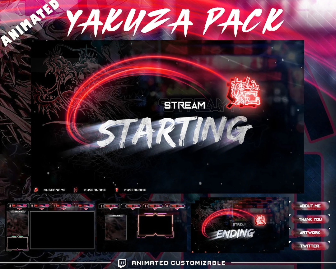 Yakuza Stream Package: Animated Japanese Overlays in Black and Red ...