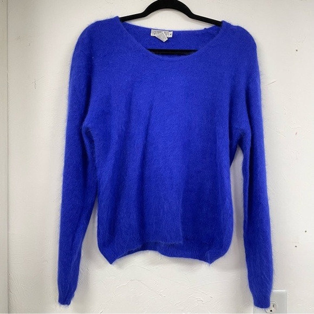 Vintage Royal Blue Angora V Neck Pullover Sweater Womens M - Etsy