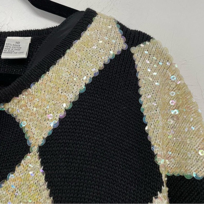 Vintage Diana Marco Black & Yellow Argyle Sequins Pullover Sweater Womens 18 - Etsy