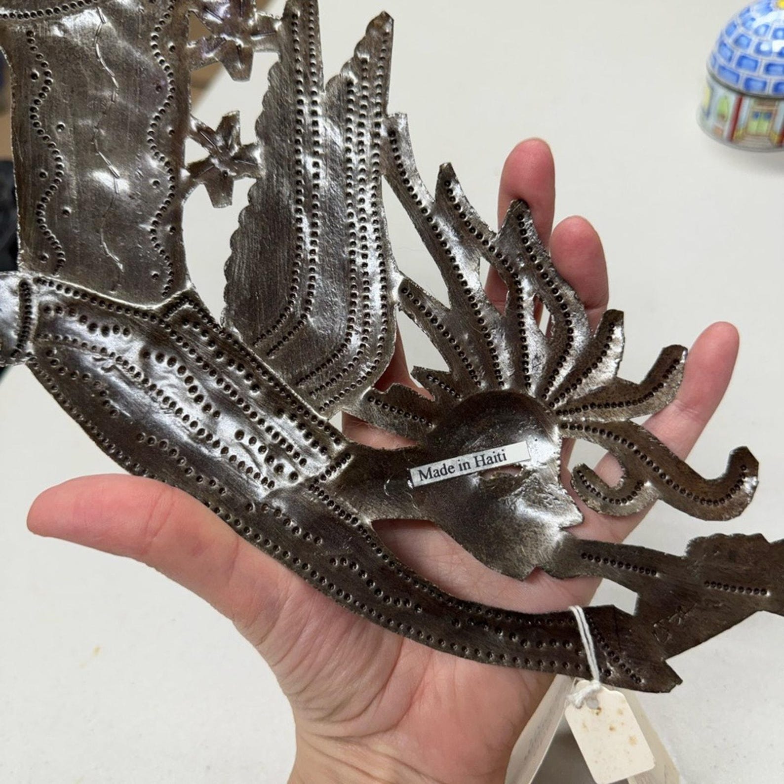 Vintage Metal Angle Horn Wall Art Haitian Steel Drum Handmade Folk 90s ...