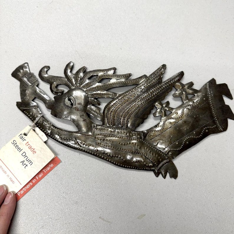 Vintage Metal Angle Horn Wall Art Haitian Steel Drum Handmade Folk 90s ...