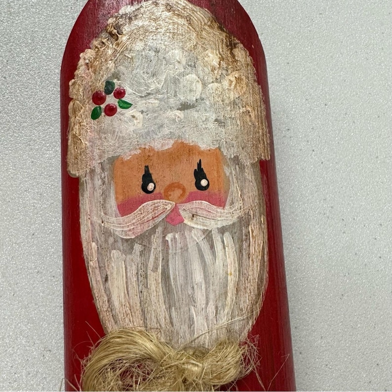 Vintage Handpainted Wood Santa Folk Art Red White Christmas Decor Self ...